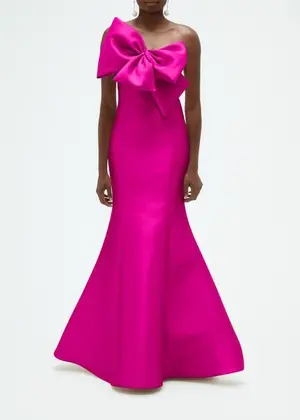 Amsale Mikado Twisted Double Bow Gown - Fuchsia