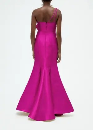 Amsale Mikado Twisted Double Bow Gown - Fuchsia