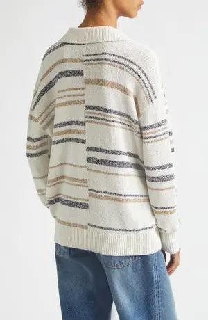 TWP Striped V-neck Polo Sweater