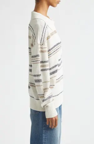 TWP Striped V-neck Polo Sweater