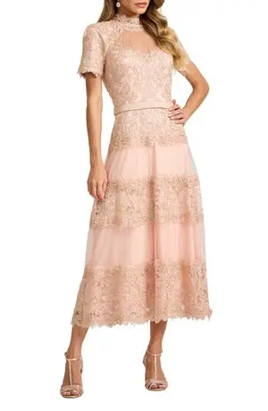 Tadashi Shoji Lace And Mesh Midi Cocktail Dress