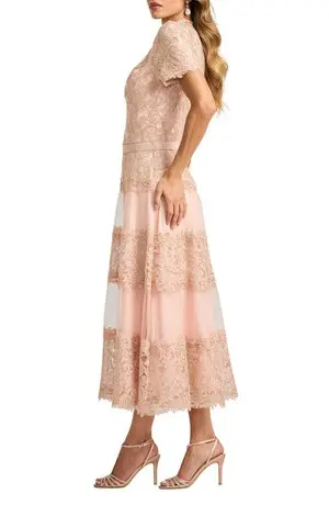 Tadashi Shoji Lace And Mesh Midi Cocktail Dress