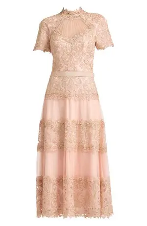 Tadashi Shoji Lace And Mesh Midi Cocktail Dress