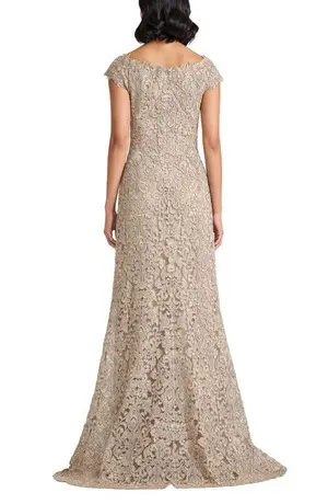 Tadashi Shoji Bateau Neck Lace Gown