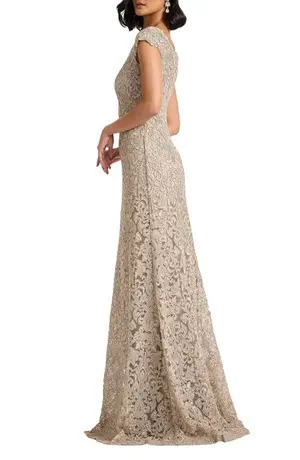 Tadashi Shoji Bateau Neck Lace Gown