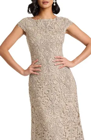 Tadashi Shoji Bateau Neck Lace Gown