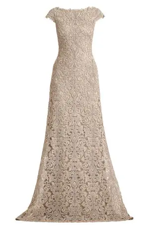 Tadashi Shoji Bateau Neck Lace Gown