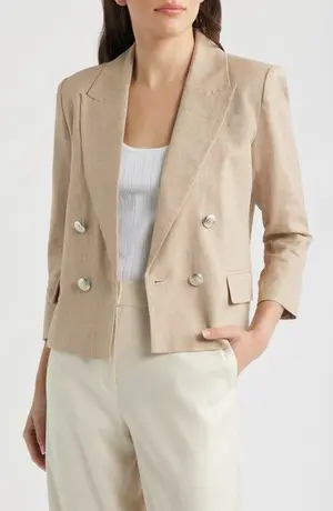 Halogen Double Breasted Cropped Blazer - Pebble