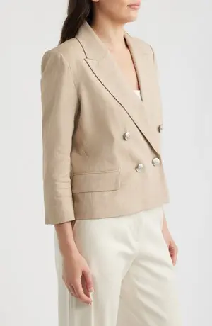 Halogen Double Breasted Cropped Blazer - Pebble