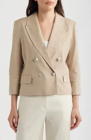 Halogen Double Breasted Cropped Blazer - Pebble