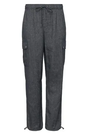 Cinq À Sept Crislin Cargo Joggers In Linen And Cotton Blend - Navy/ivory