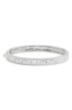 Nordstrom Cubic Zirconia Hinge Bangle Bracelet - Clear- Silver