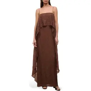 Staud Valencia Crinkle Beaded Maxi Dress - Cedar
