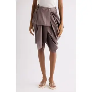 Chloé Technical Satin Faux Wrap Skirt - Ginger Brown