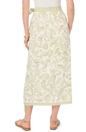 Vince Camuto Mixed Print Wrap Midi Skirt