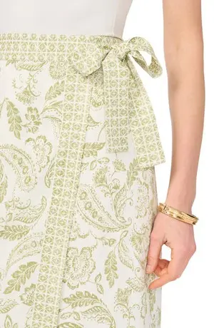 Vince Camuto Mixed Print Wrap Midi Skirt