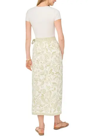 Vince Camuto Mixed Print Wrap Midi Skirt