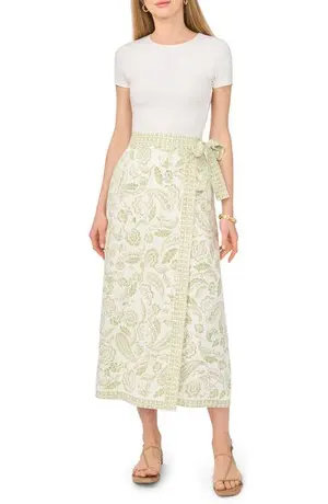 Vince Camuto Mixed Print Wrap Midi Skirt