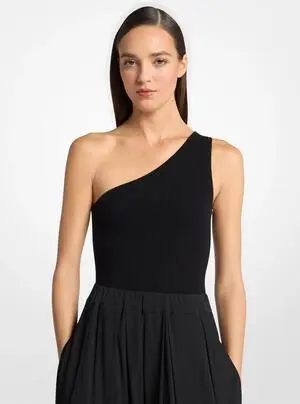 Michael Kors One-shoulder Bodysuit In Stretch Cashmere Blend - Black