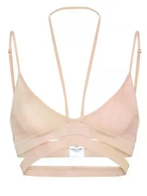 ANDREĀDAMO Ribbed Strappy Halterneck Bra - Neutrals