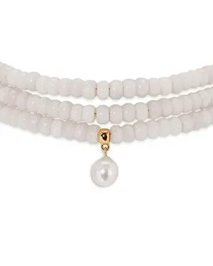 Ettika Marina Cultured Freshwater Pearl Multi Row Choker Necklace - Bone