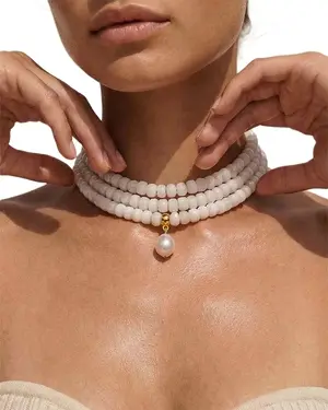 Ettika Marina Cultured Freshwater Pearl Multi Row Choker Necklace