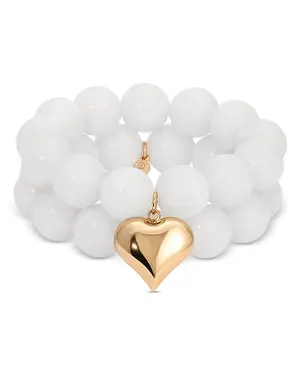Ettika Stacked Heart Charm Stone Beaded Bracelets - Bone