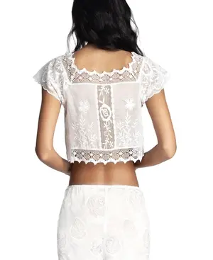 Anna Sui Cottage Rose Lace Cropped Top