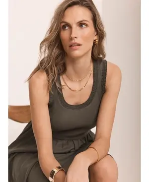 Mint Velvet Ruched Trim Cotton Midi Dress - Khaki