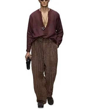 Emporio Armani Garment Dyed Linen Deep V-neck Shirt