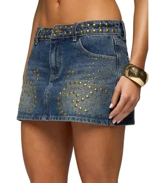 EDIKTED Libbey Studded Denim Mini Skirt