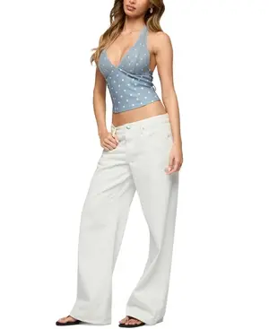 EDIKTED Lace Up Polka Dot Halter Top