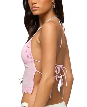 EDIKTED Allise Backless Sequin Halter Top