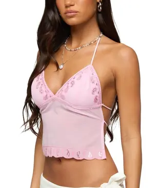 EDIKTED Allise Backless Sequin Halter Top