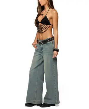 EDIKTED Beaded Cowl Neck Bra Top