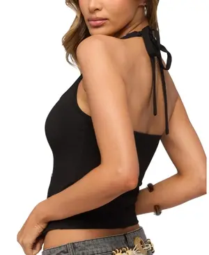 EDIKTED Asymmetrical Button-up Halter Top