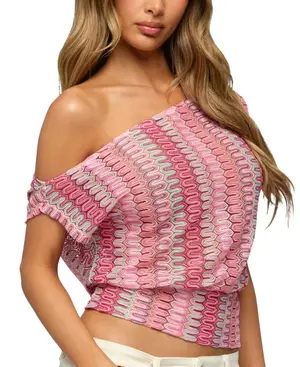 EDIKTED Taniya Off Shoulder Zigzag Knit Top