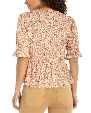 LIVERPOOL Floral Square Neck Peplum Top