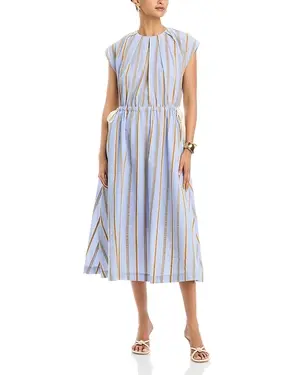 A.REN Bryce Short Sleeve Midi Dress With Striped Print - Blue