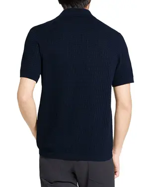 Theory Short Sleeve Cable Knit Polo In Tactile Cotton - Baltic