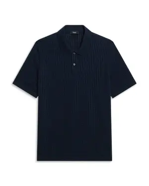 Theory Short Sleeve Cable Knit Polo In Tactile Cotton - Baltic