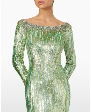 Jenny Packham Marnie Sequin Embellished Maxi Gown - Green Opal
