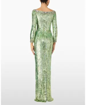 Jenny Packham Marnie Sequin Embellished Maxi Gown - Green Opal