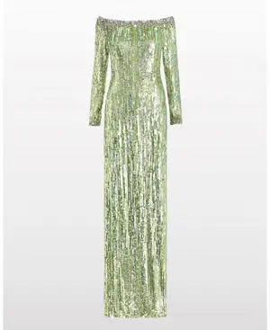 Jenny Packham Marnie Sequin Embellished Maxi Gown - Green Opal