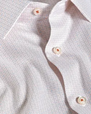 David Donahue Trim Fit Geometric Print Dress Shirt - White/ Orange