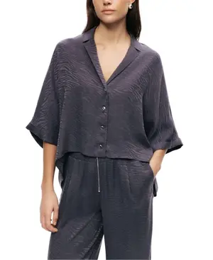 NOCTURNE Relaxed Short-sleeve Textured Shirt - Anthracite
