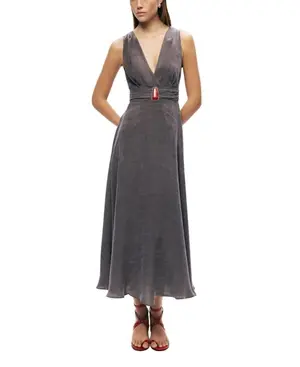 NOCTURNE V-neck Sleeveless Midi Dress - Anthracite
