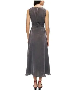 NOCTURNE V-neck Sleeveless Midi Dress - Anthracite