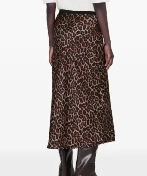 ANINE BING Printed Bar Silk Skirt - Leopard