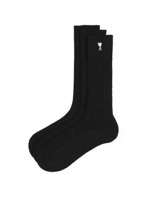 Ami Pack Of Three Heart Logo Crew Socks - Noir/ecru